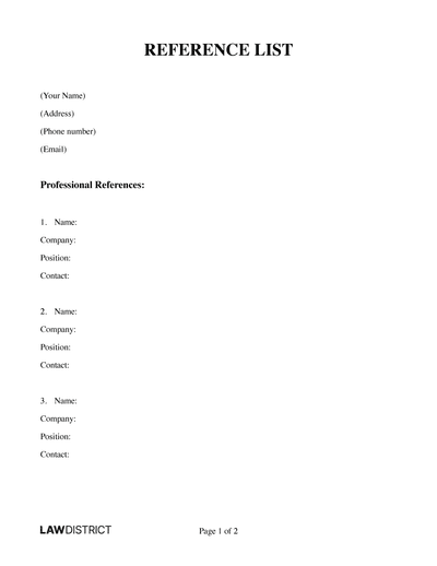 Reference List Template | Printable Word & PDF | Lawdistrict