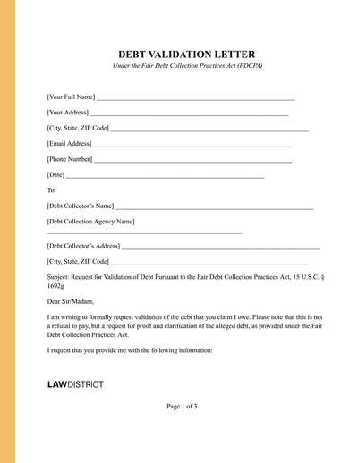 Free Debt Validation Letter | PDF & Sample | Lawdistrict
