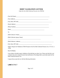 Free Debt Validation Letter | PDF & Sample | Lawdistrict