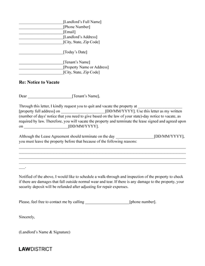 Notice to Vacate Letter | Free Sample & Templates [All States ...