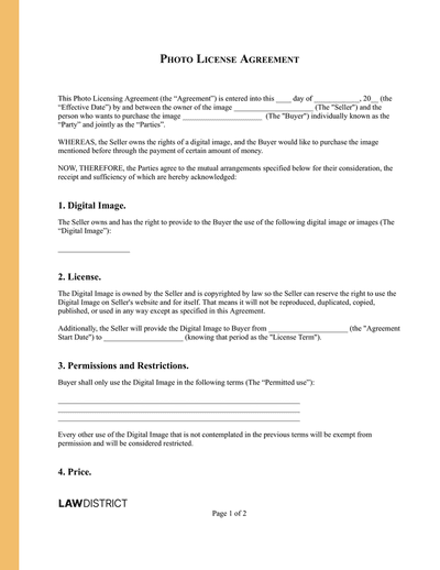 Free Photo Licensing Agreement | PDF & Word Template | Lawdistrict