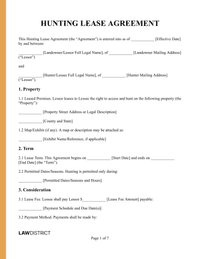 Free Hunting Lease Agreement Template | PDF & Word | Lawdistrict ...