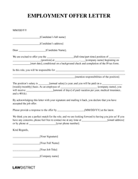 Employment Offer Letter Template | Free PDF | Lawdistrict