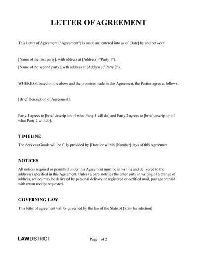 Free Letter of Agreement (LOA) | Sample Template | Lawdistrict
