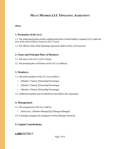 Free Multi-Member LLC Operating Agreement | Lawdistrict