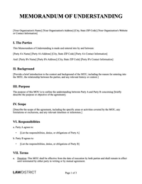 Memorandum of Understanding (MOU) Template | Lawdistrict