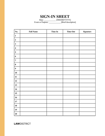 Free Sign Up Sheet Template | PDF & Sample | Lawdistrict