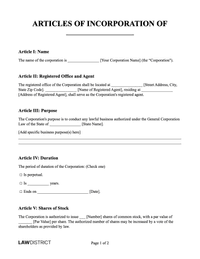 Free Articles of Incorporation | PDF & Sample | Lawdistrict