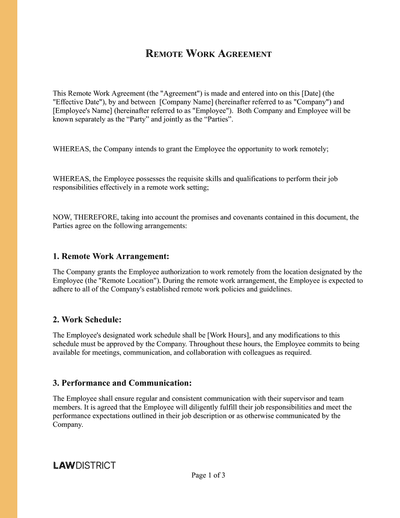 Remote Work Agreement | Free Template | Lawdistrict